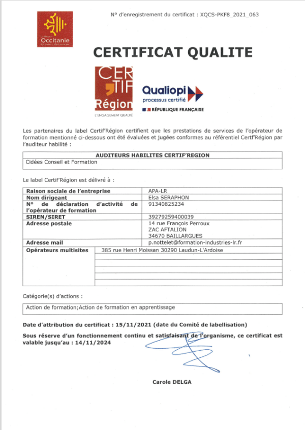 APA certif région | Pôle Formation UIMM Occitanie